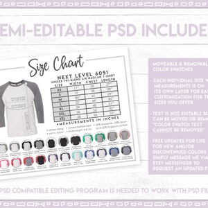 Semi-editable Next Level 6051 Size Color Chart Next Level - Etsy