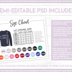 Semi-editable LAT Apparel 6201 Size + Color Chart • LAT Apparel Youth ...