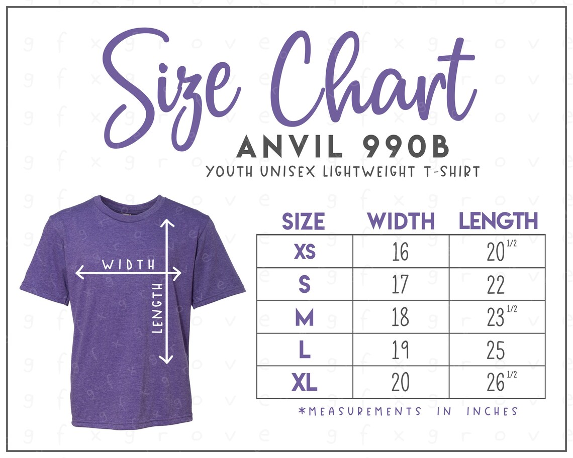 990B Size Chart 2 Versions Included With & Without Branding - Etsy