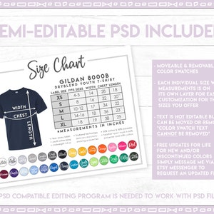 Semi-editable G800B Size Chart Color Chart 8000B Youth - Etsy Canada