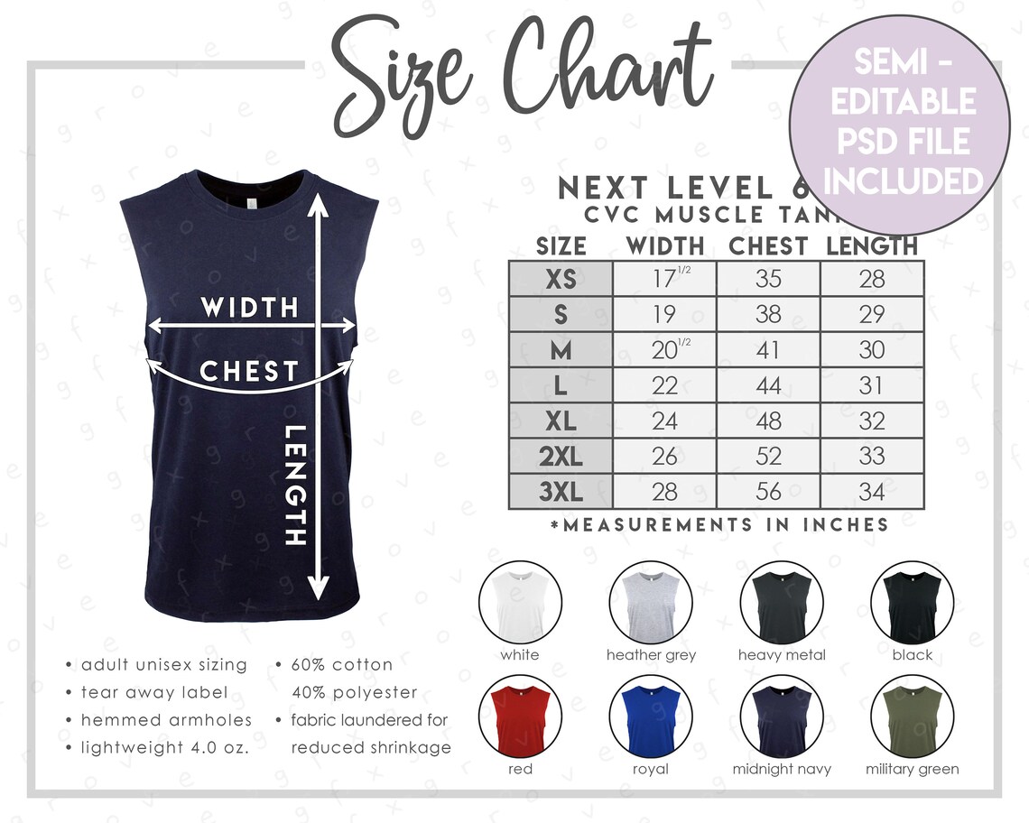 Semi-editable Next Level 6333 Size Color Chart Next Level | Etsy