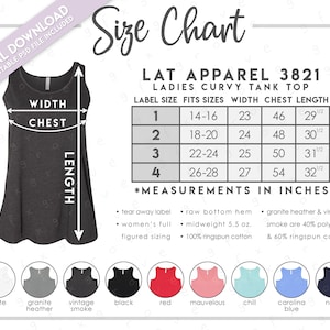 Semi-editable LAT Apparel 3821 Size + Color Chart • LAT Apparel Ladies ...