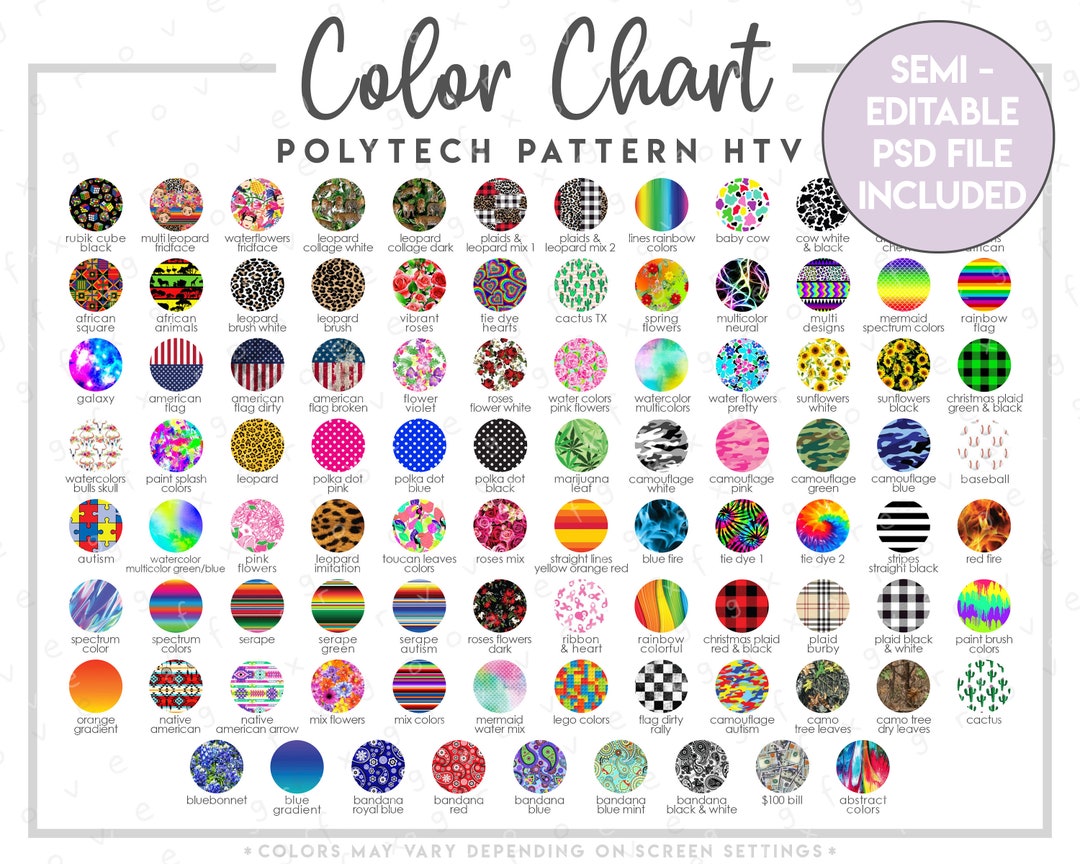 Polytech Pattern HTV Color Chart • 93 Patterns • Semi-editable PSD ...