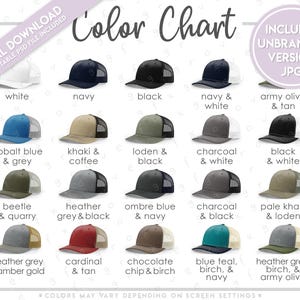 Semi-editable Richardson 112FP Color Chart • Richardson Five Panel ...