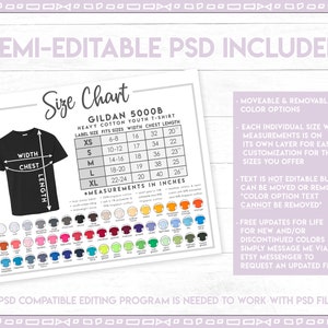 Semi Editable G500B Size Chart Color Chart Heavy Cotton Youth T-shirt ...