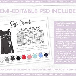 Semi-editable LAT Apparel 3821 Size + Color Chart • LAT Apparel Ladies ...