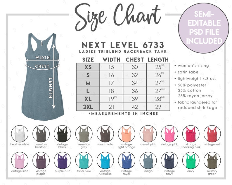 Semi-editable Next Level 6733 Size Color Chart Next Level - Etsy