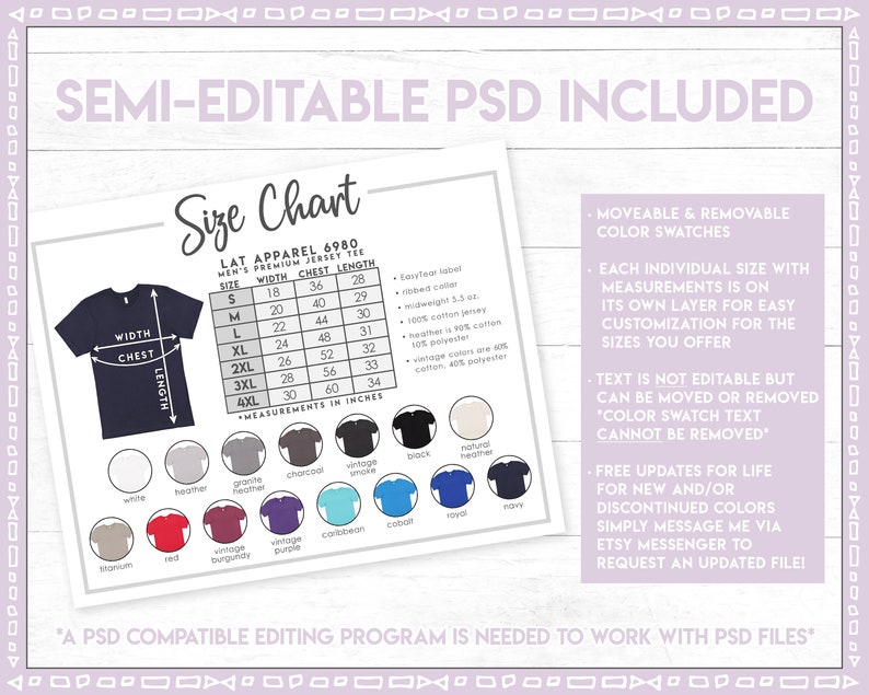 Semi-editable LAT Apparel 6980 Size Color Chart LAT | Etsy