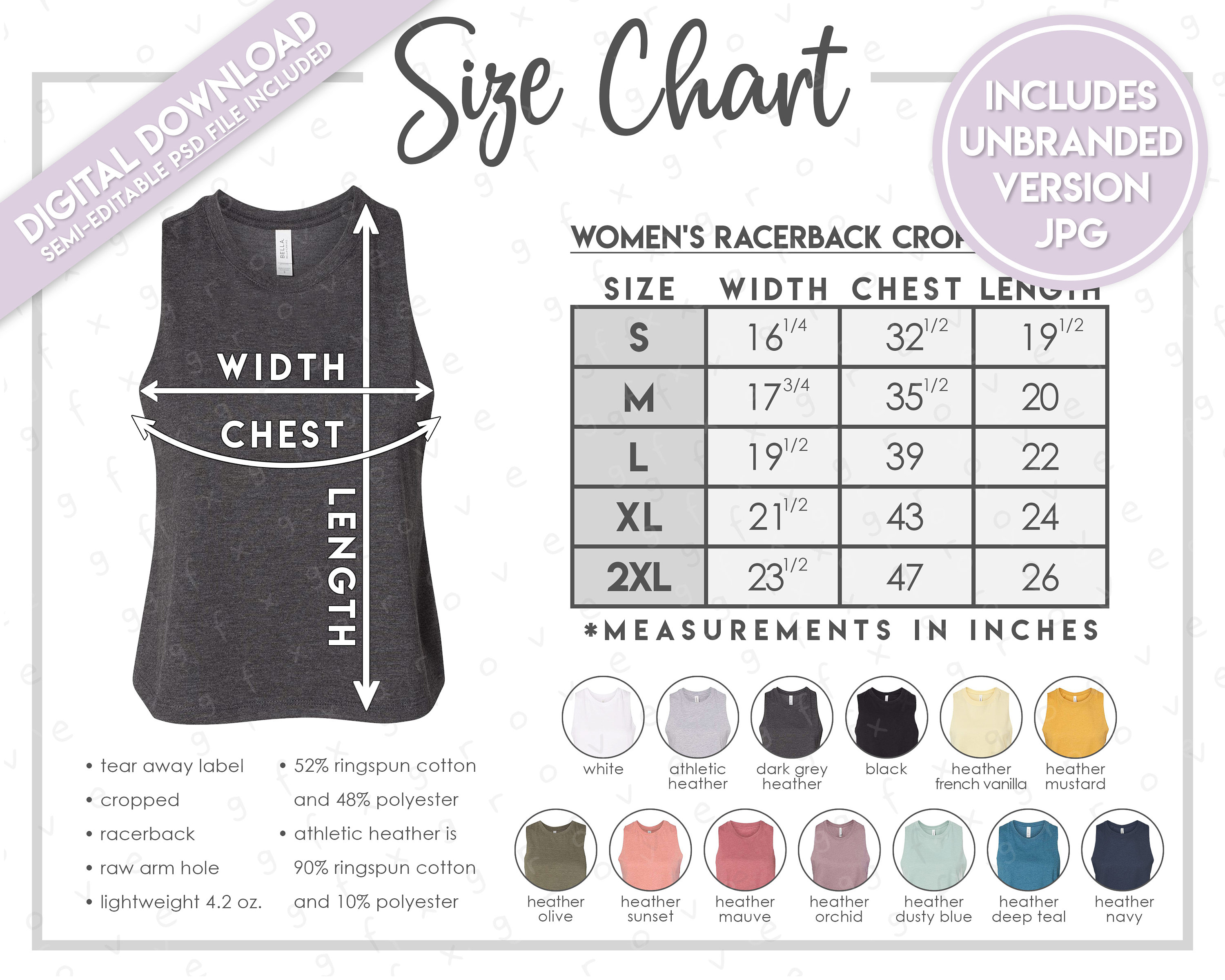Semi-editable Bella Canvas 6682 Size Color Chart Bella - Etsy