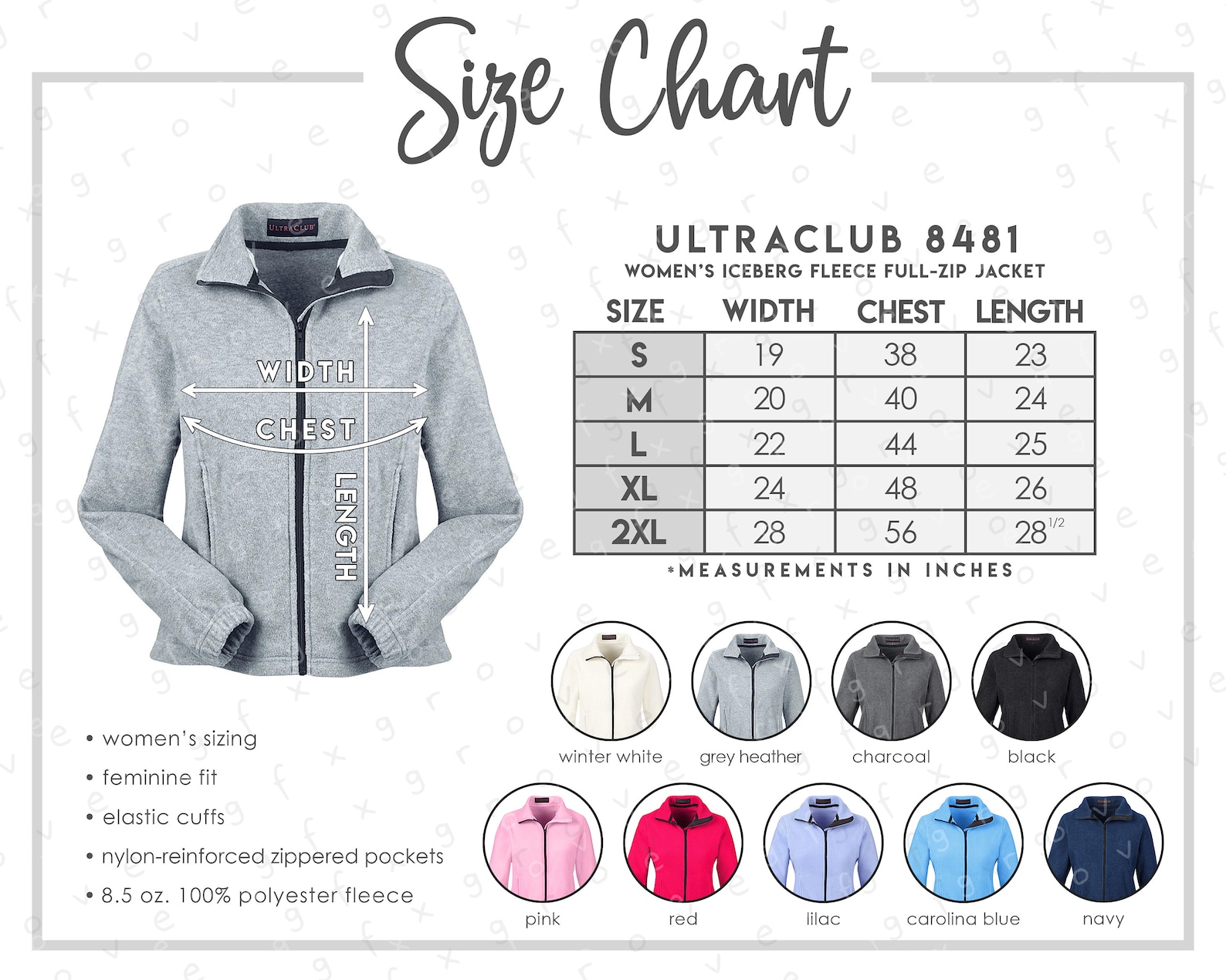 Ultraclub 8481 Size + Color Chart • 9 COLORS • Ultraclub Women's ...