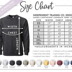 Semi-editable Independent Trading Company SS1000C Size + Color Chart ...