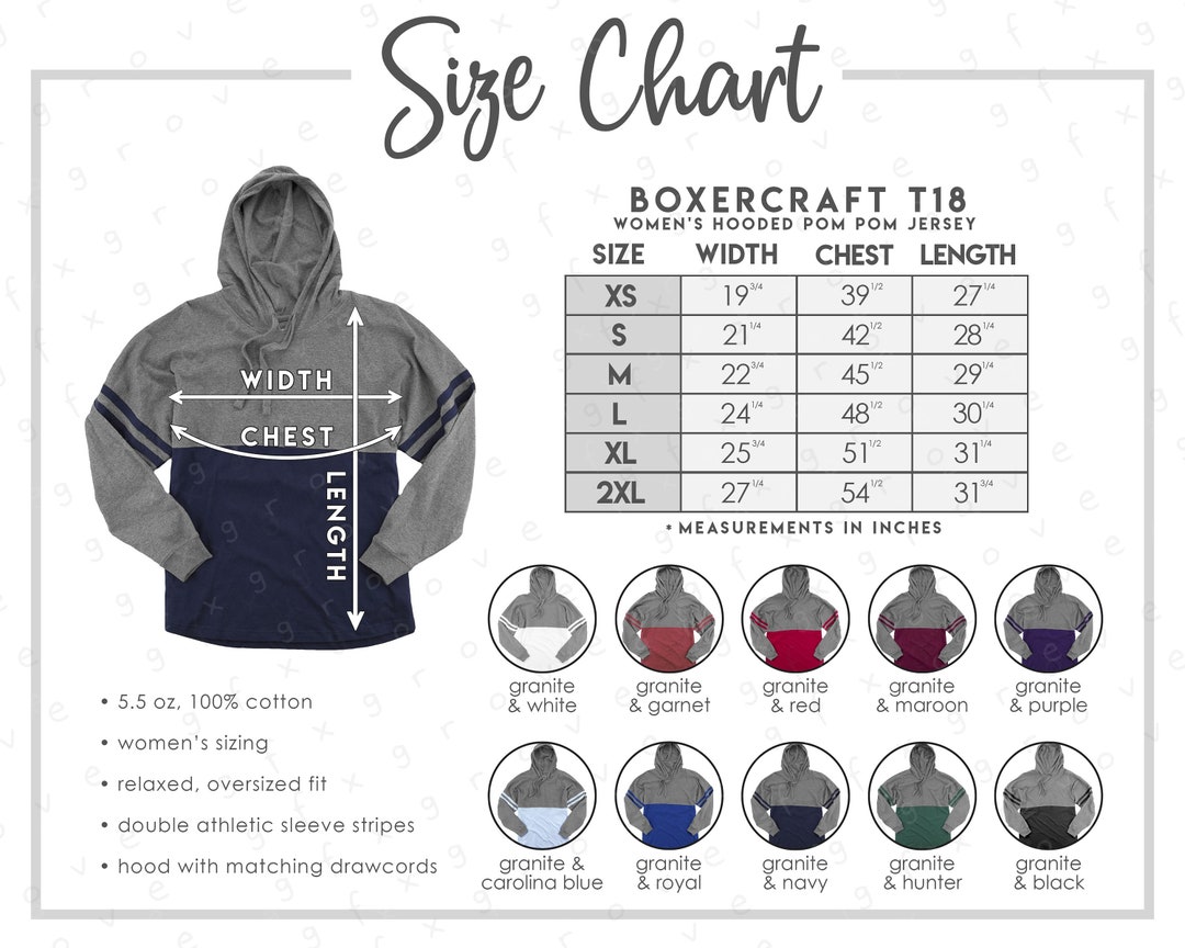 Boxercraft T18 Size + Color Chart • 10 COLORS • Boxercraft Women's ...