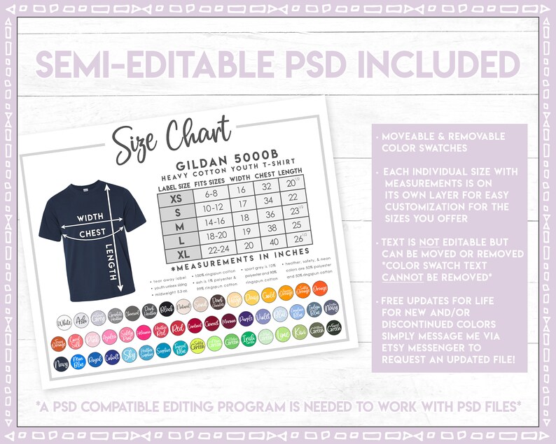 Semi Editable G500B Size Chart Color Chart Heavy Cotton - Etsy