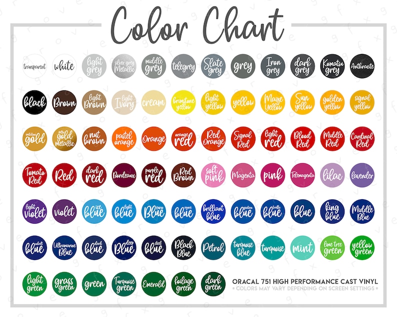 Oracal 751 Vinyl Color Chart 79 COLORS Semi-editable PSD - Etsy India