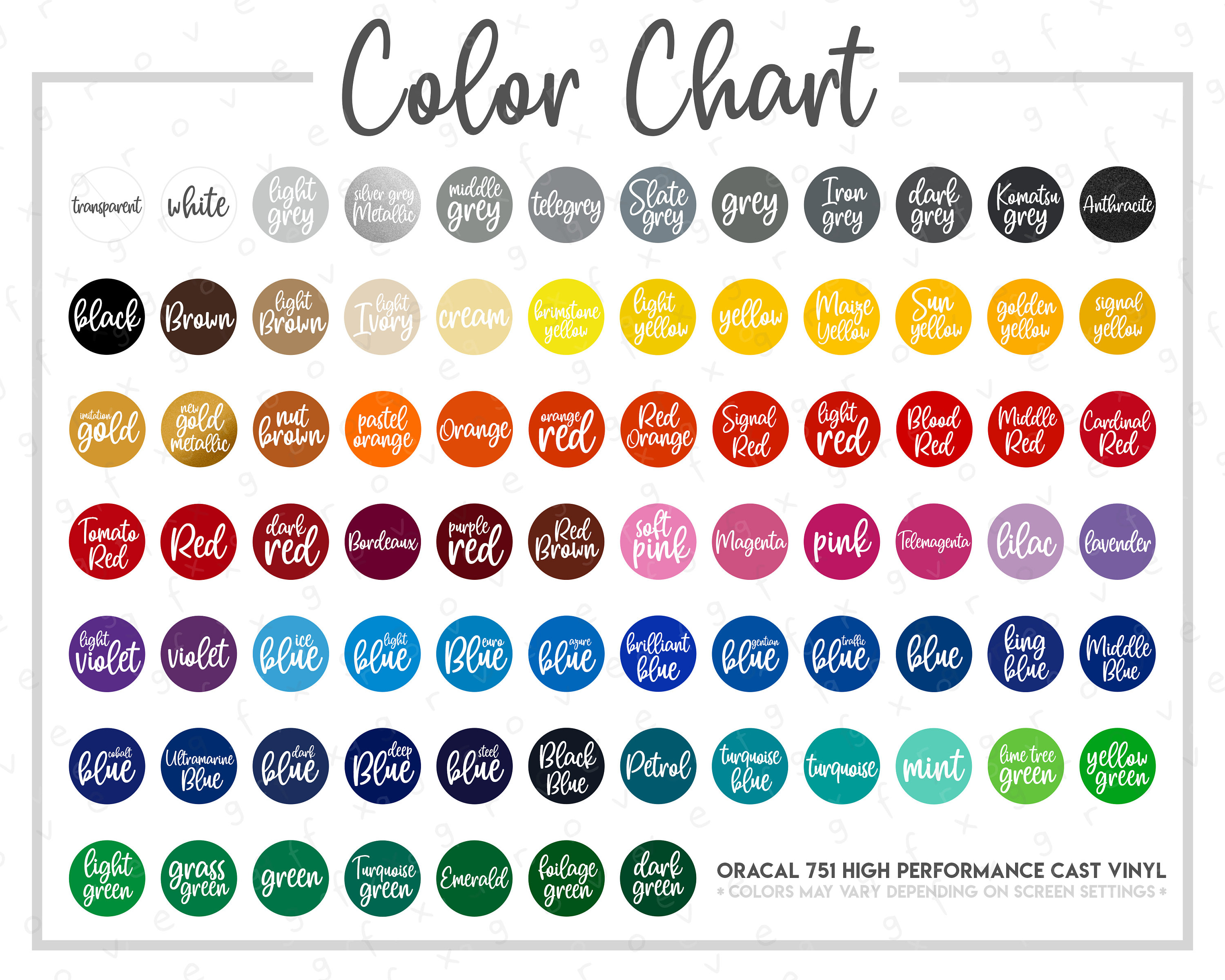Oracal 751 Vinyl Color Chart 79 COLORS Semi-Editable PSD | Etsy