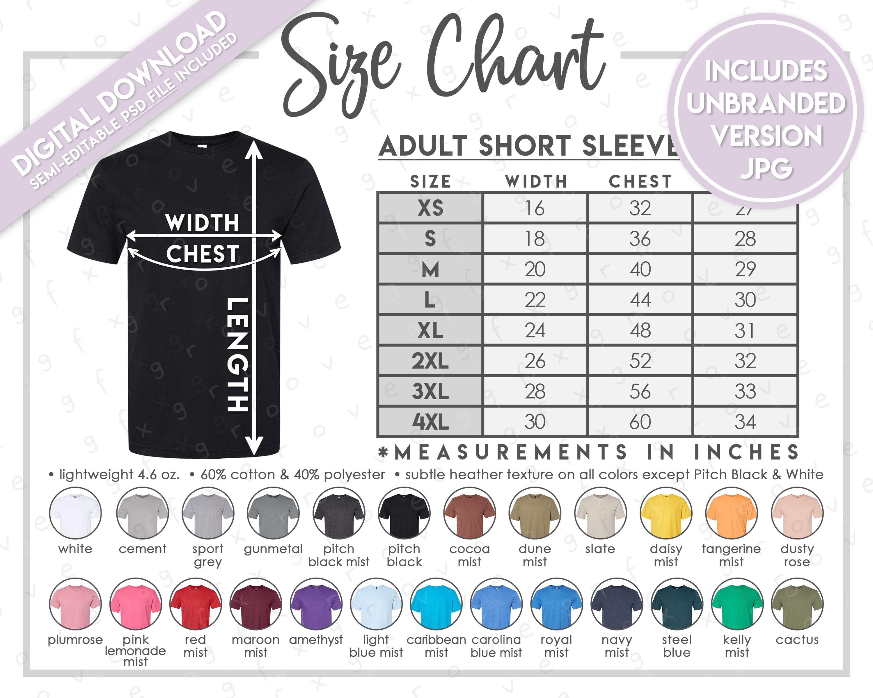Semi-editable Gildan 64000CVC Size Chart + Color Chart • Gildan Adult ...