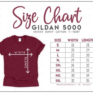 G500 Size Chart (2 Versions Included) • Unisex Heavy Cotton T-shirt ...
