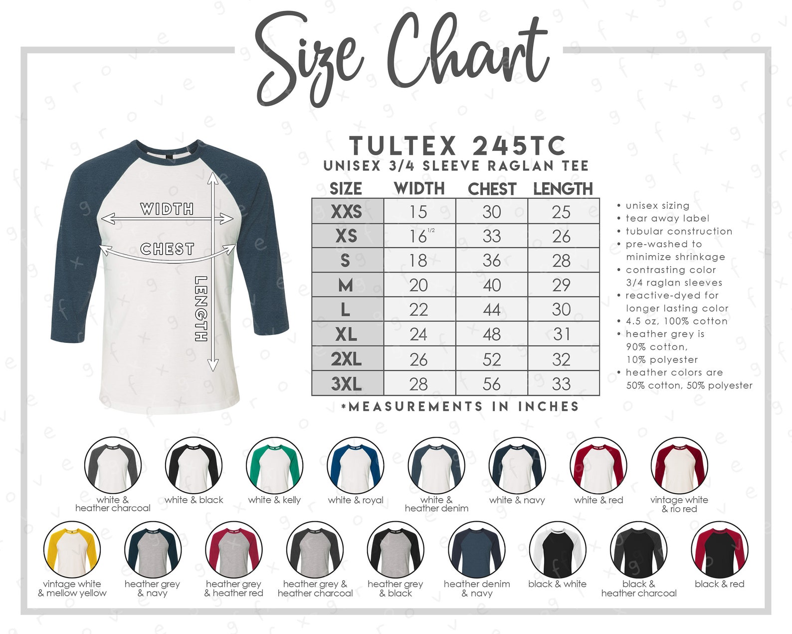Tultex 245TC Size Color Chart 17 COLORS Tultex Unisex - Etsy