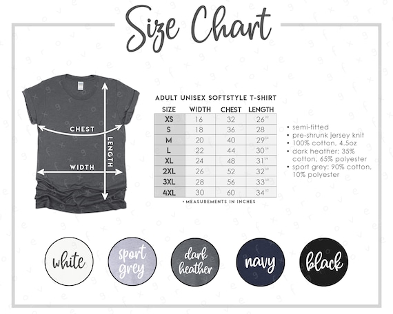 G640 Size Chart Color Chart 2 Versions Included PRINTFUL | Etsy UK