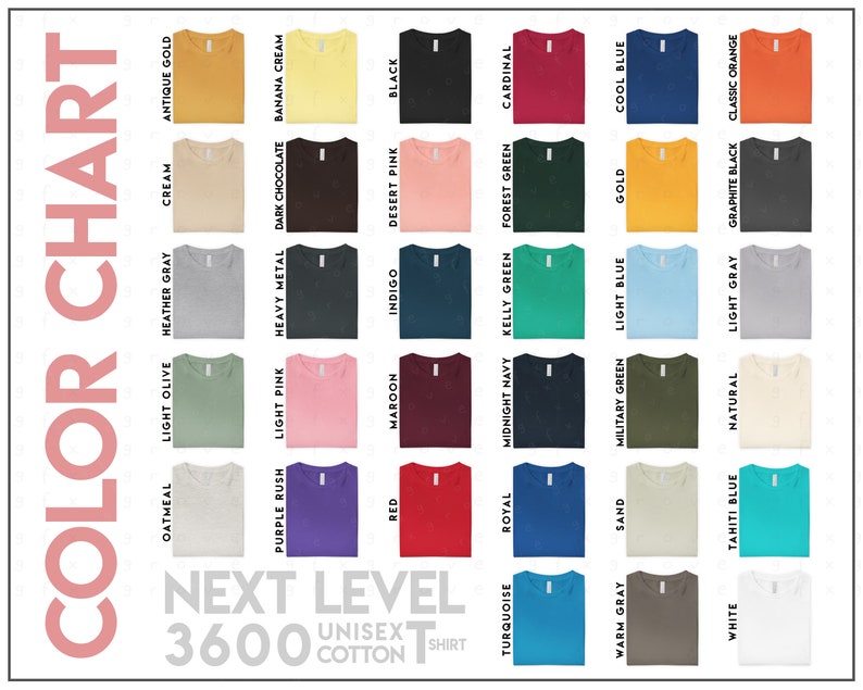 Next Level 3600 Color Chart • Next Level Unisex Cotton T-shirt Color ...