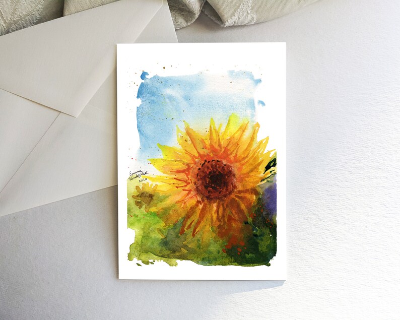 Sunflower Card Watercolor Greeting Card of Sunflowers - Etsy