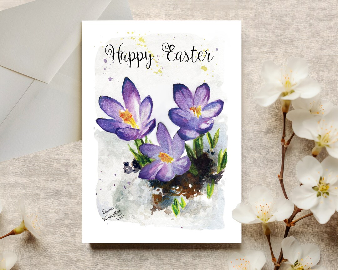 Easter Cards | Spring Crocus Easter Card | Watercolor Easter Card ...
