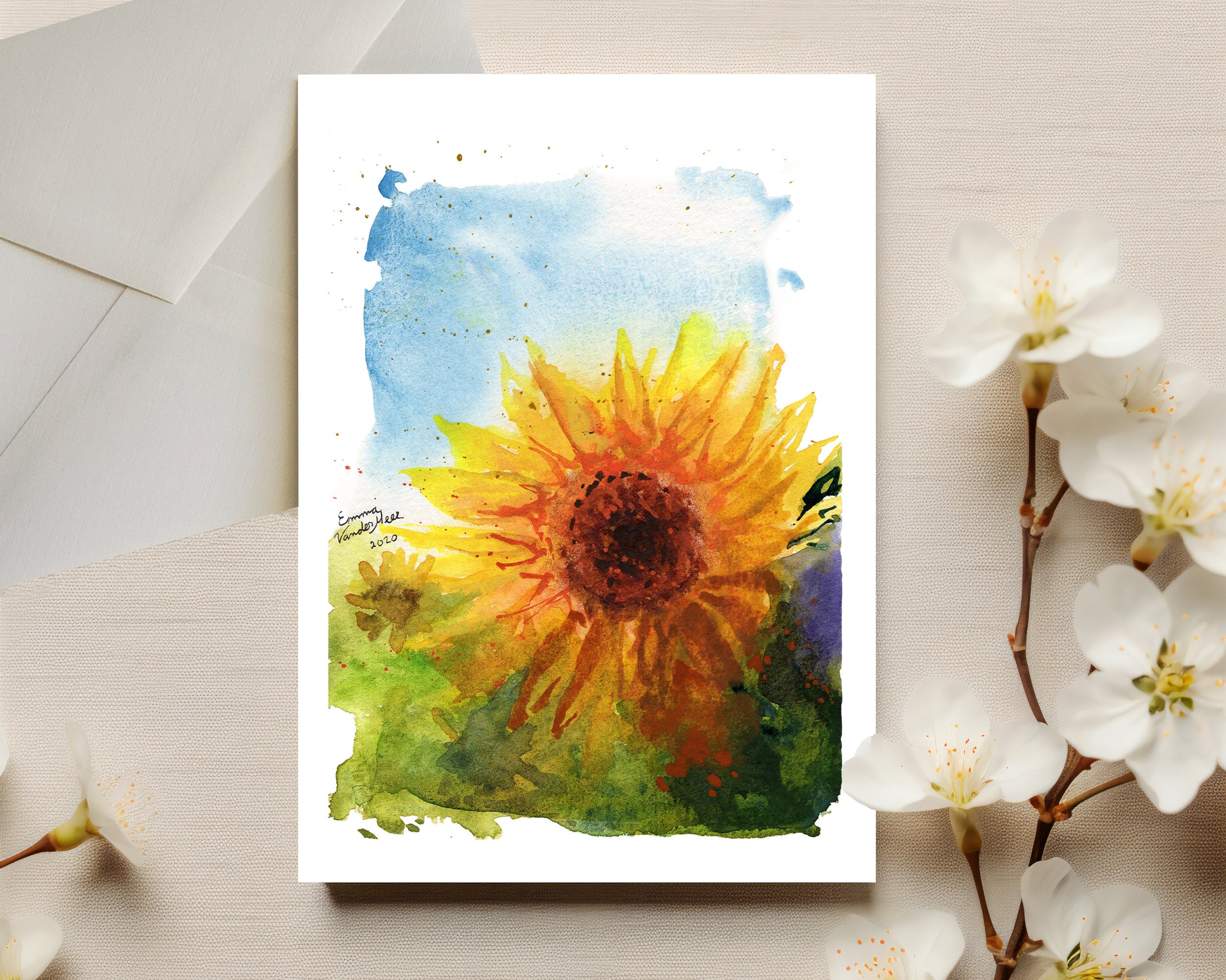 Sunflower Card Watercolor Greeting Card of Sunflowers - Etsy