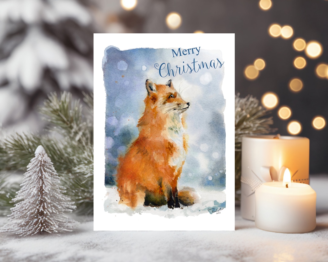 Fox Christmas Card | Hand Painted Christmas Cards of Fox in Watercolor ...