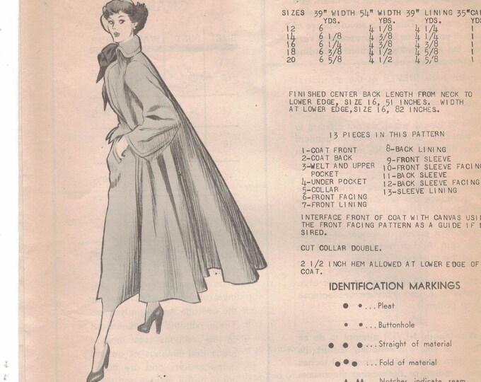 1940s Swing Coat Sewing Pattern – Modes Royale C112, Miss Size 14 - Etsy