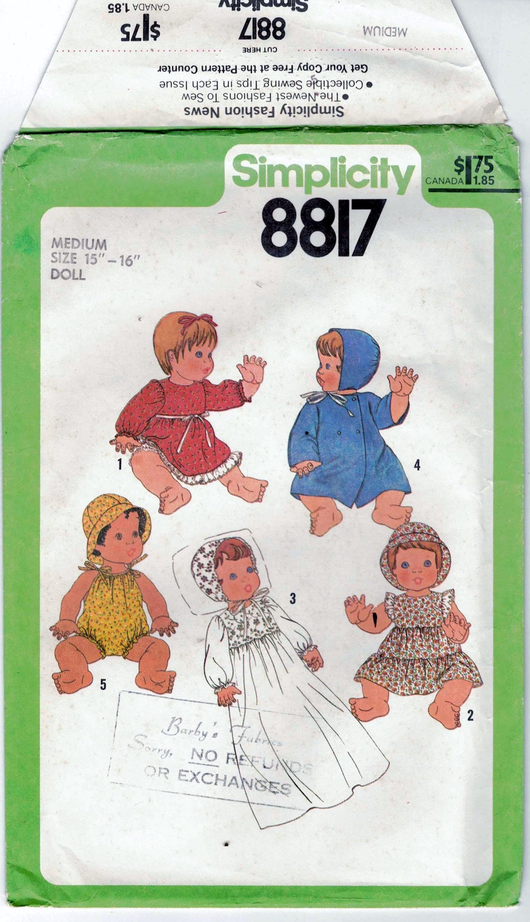 Simplicity 8817 Dolly Clothes - Medium or Large - Sunsuit, Dresses ...
