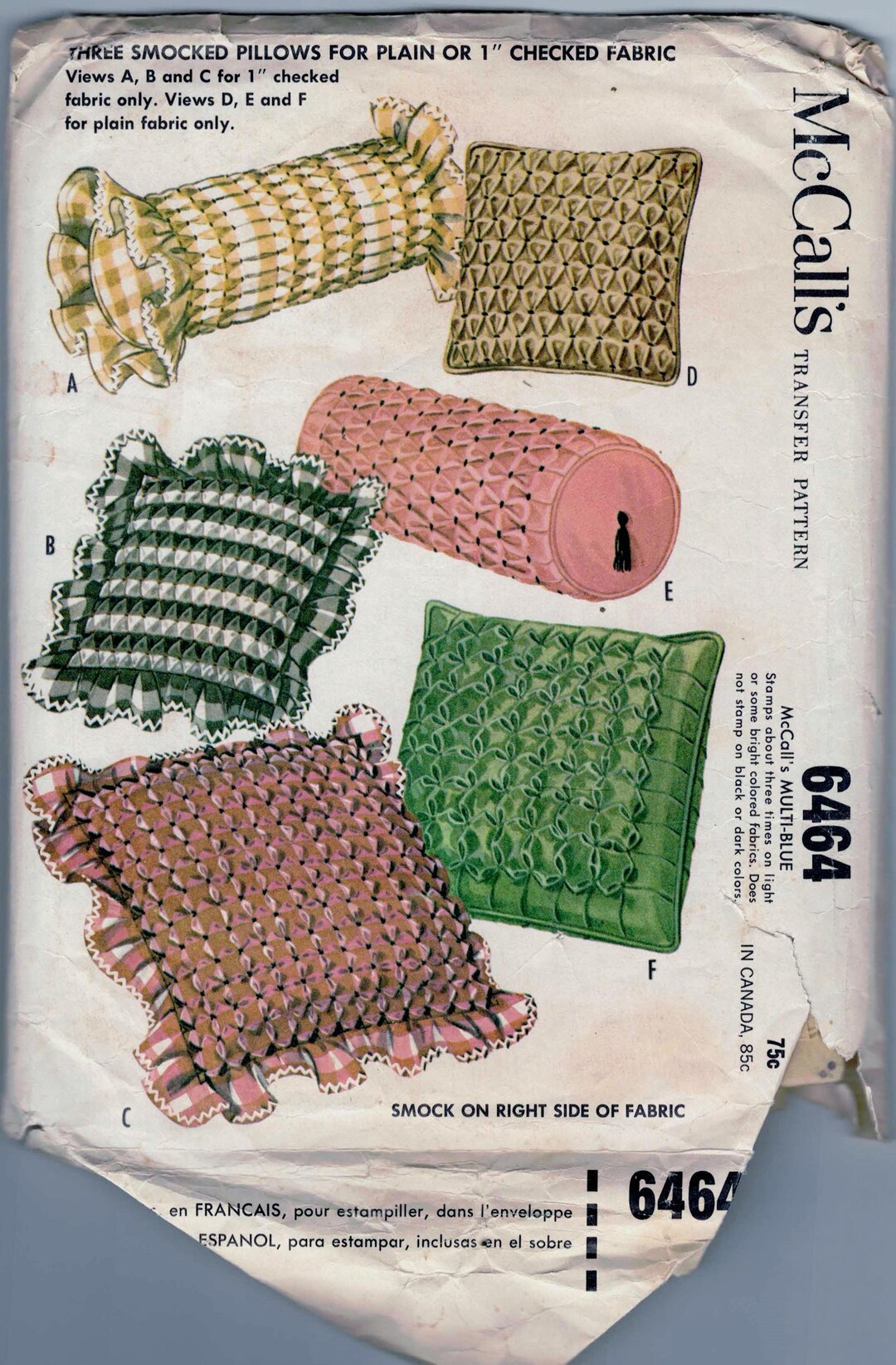 Mccall's 6464 Pillows, Pillows and More Pillows /smocking A, B & C Made ...