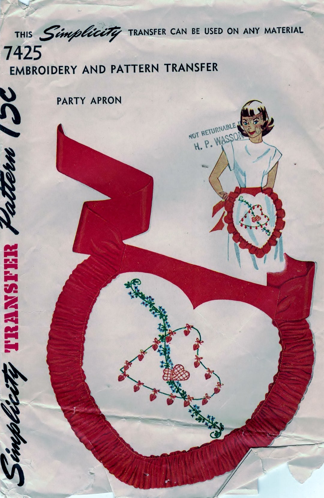 Simplicity 7425 Embroidery and Pattern Transfer- Valentine Heart Apron ...