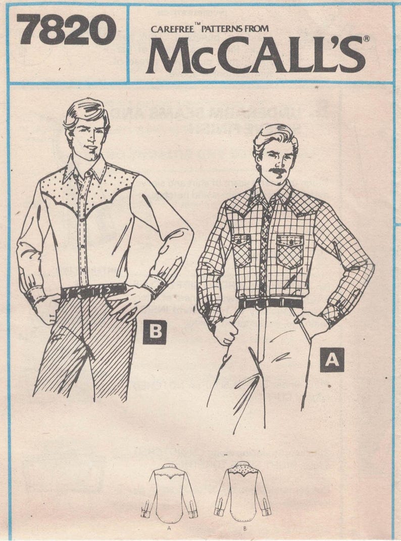 Mccall's 7820 - Men's Western Styled Shirt - Batwing Yoke or Single ...