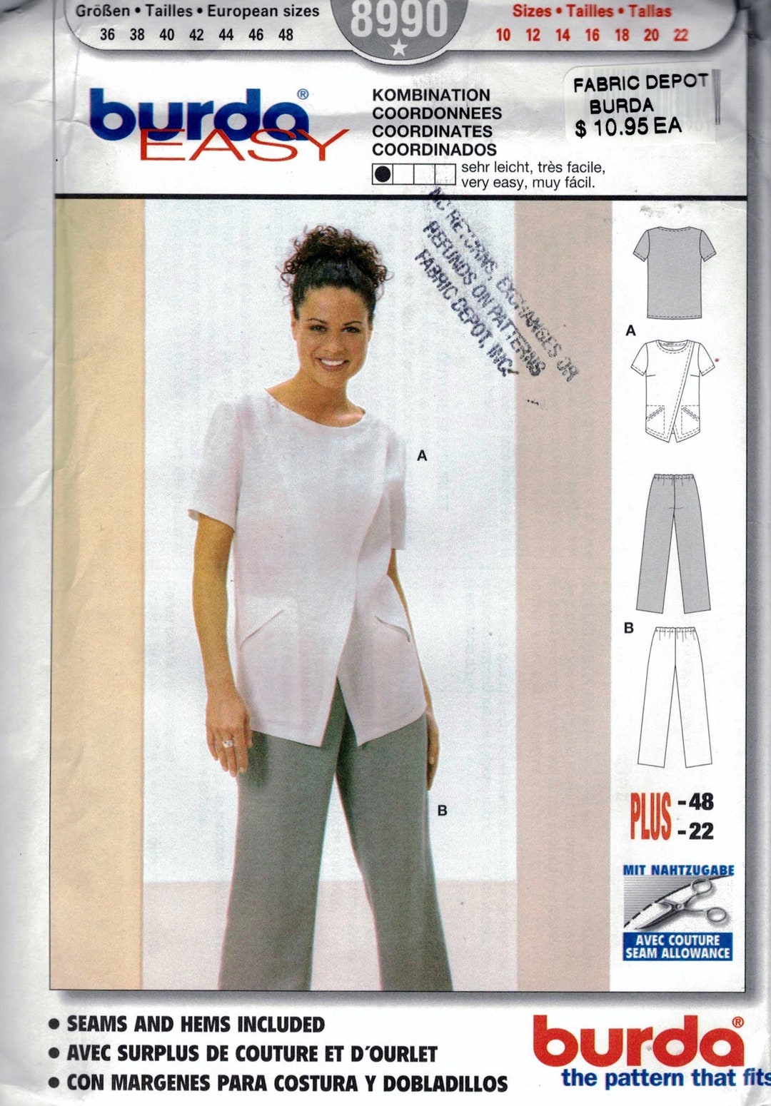 Burda 8990 Misses' Easy to Sew, Misses' Coordinates, Loose Fitting Top ...