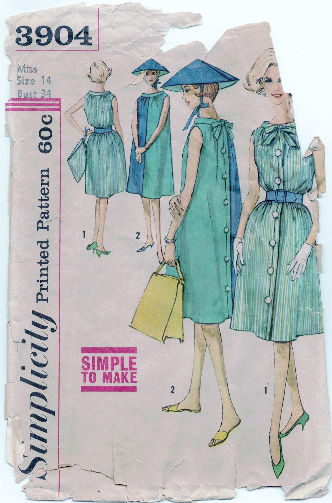 Simplicity 3904 - One-piece Jiffy Sleeveless Turnabout Dress and NO HAT ...