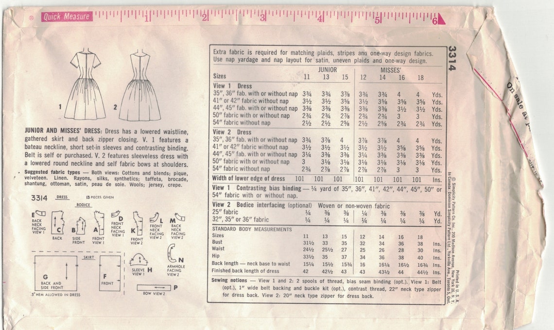 Simplicity 3314 Junior Dress With Dropped Waistline | Etsy