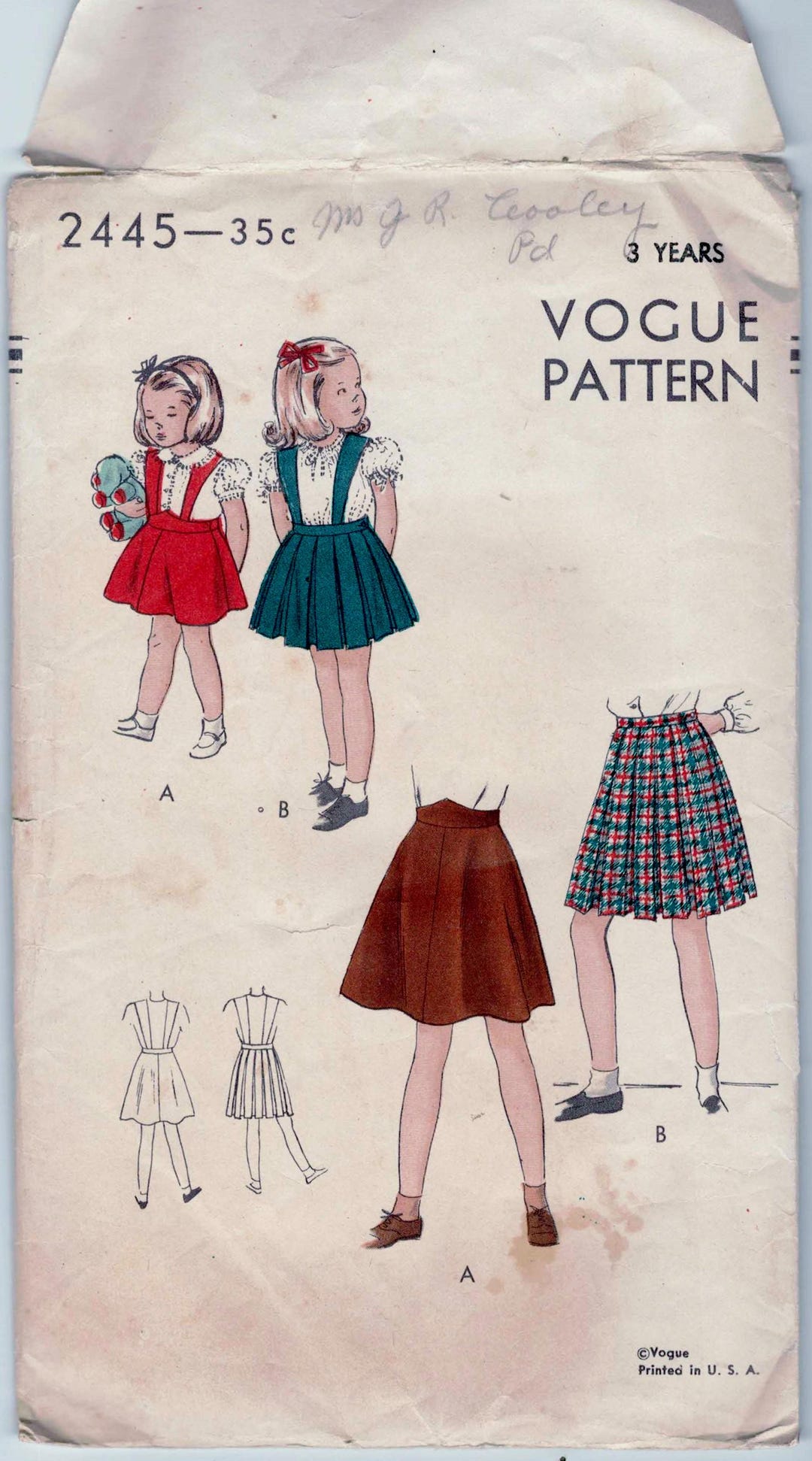 Vogue 2445 - Size 3 Years, Hip 23. Flared Skirt or Pleated Skirt With ...