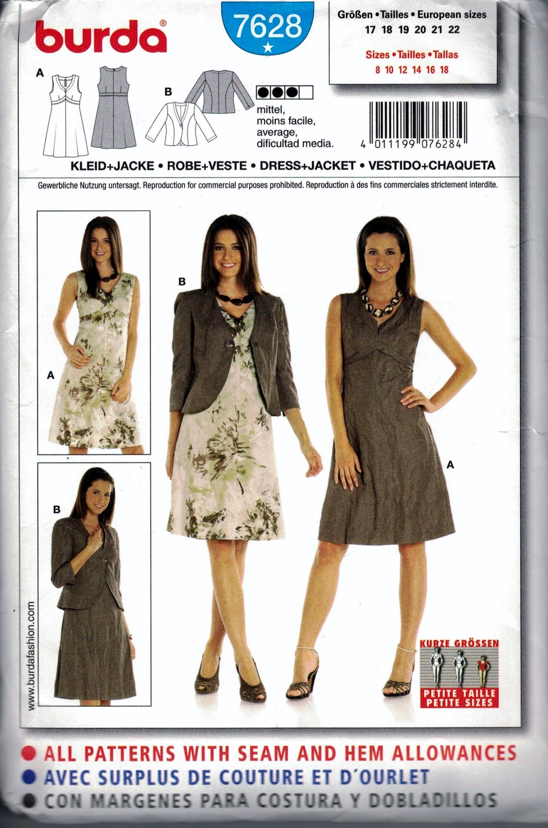 Burda 7628 - Misses' Jacket and Dress - A-line Misses' Dress With ...