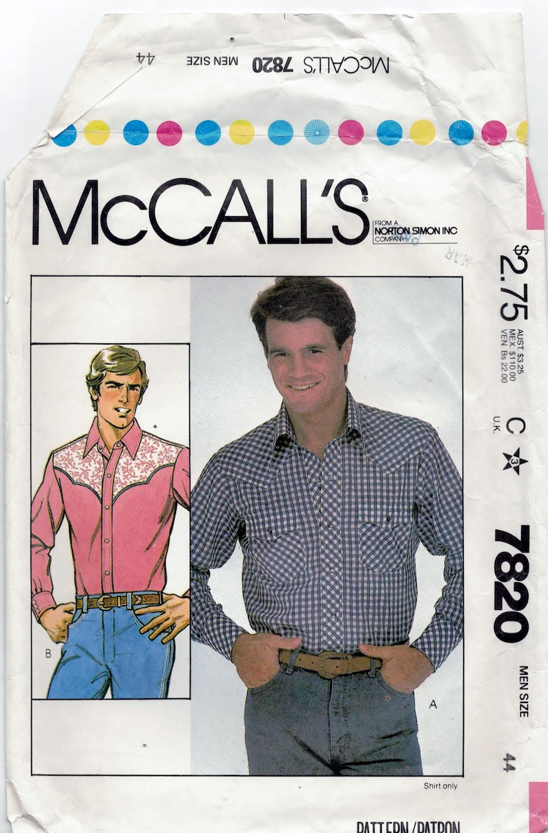 Mccall's 7820 - Men's Western Styled Shirt - Batwing Yoke or Single ...