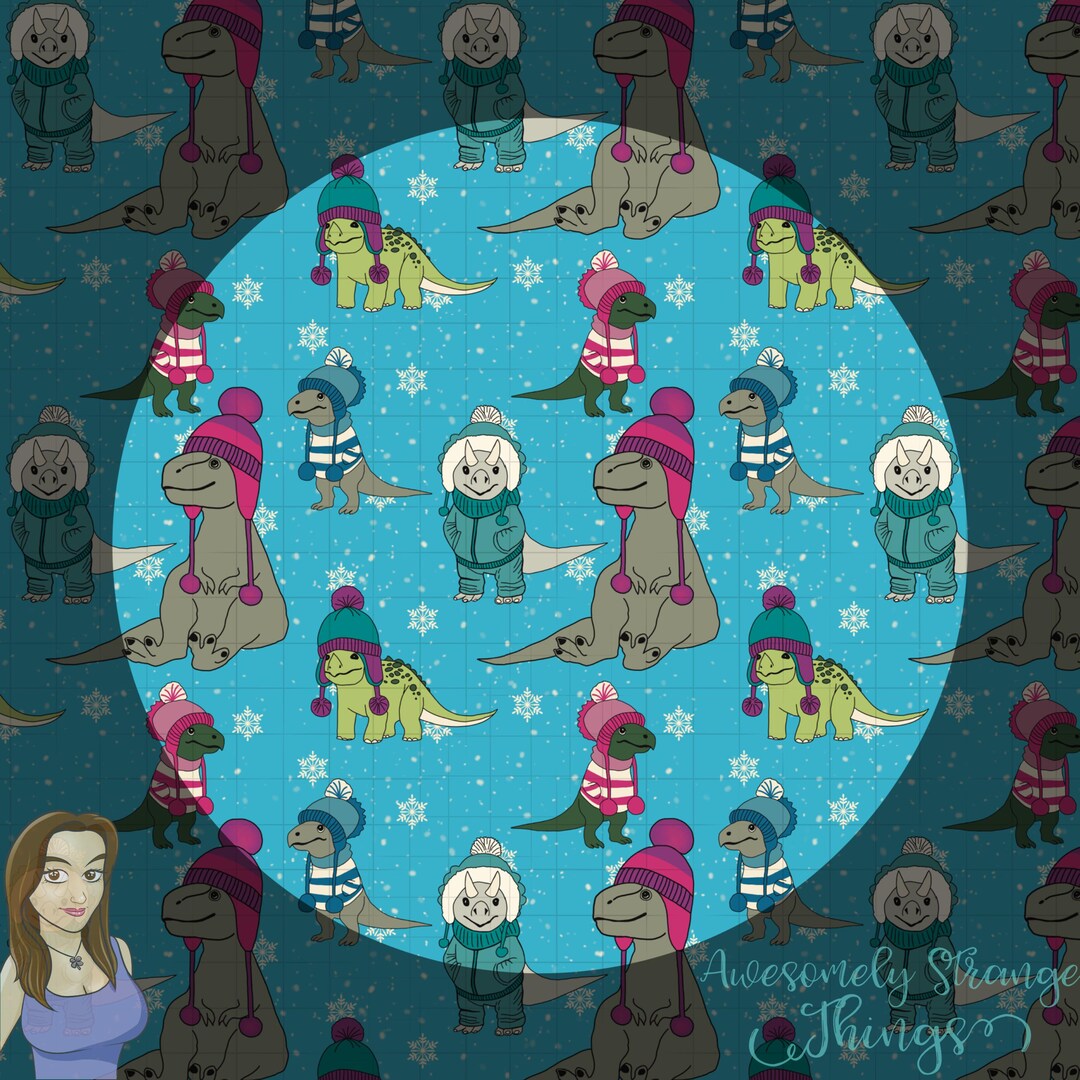 Winter Dinos Seamless Pattern - Cute Dinosaurs With Winter Hats & Snowflakes | Digital Download ...