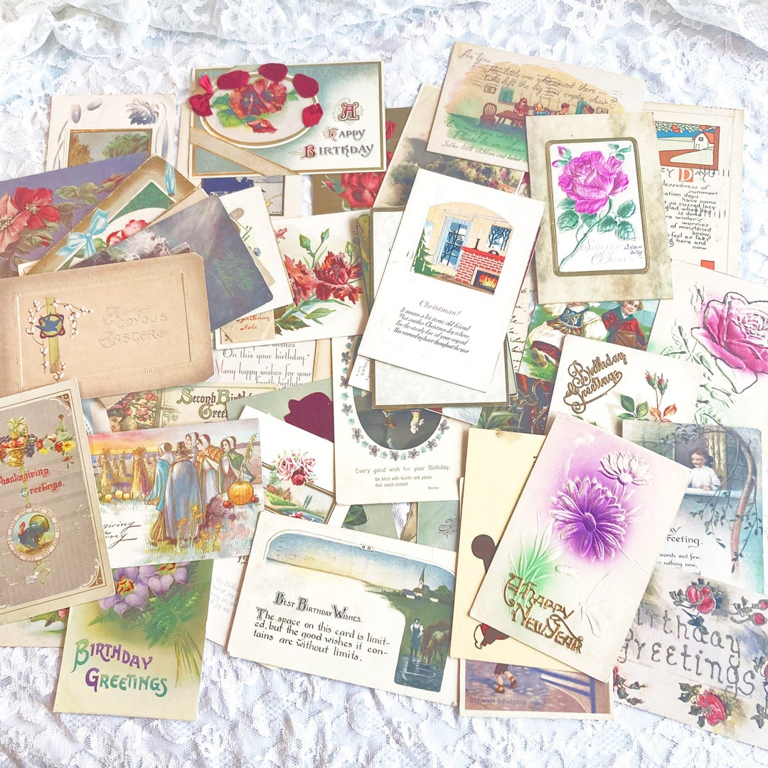 Vintage Postcards, Set of 52, Antique Postcards, Vintage Ephemera Pack ...