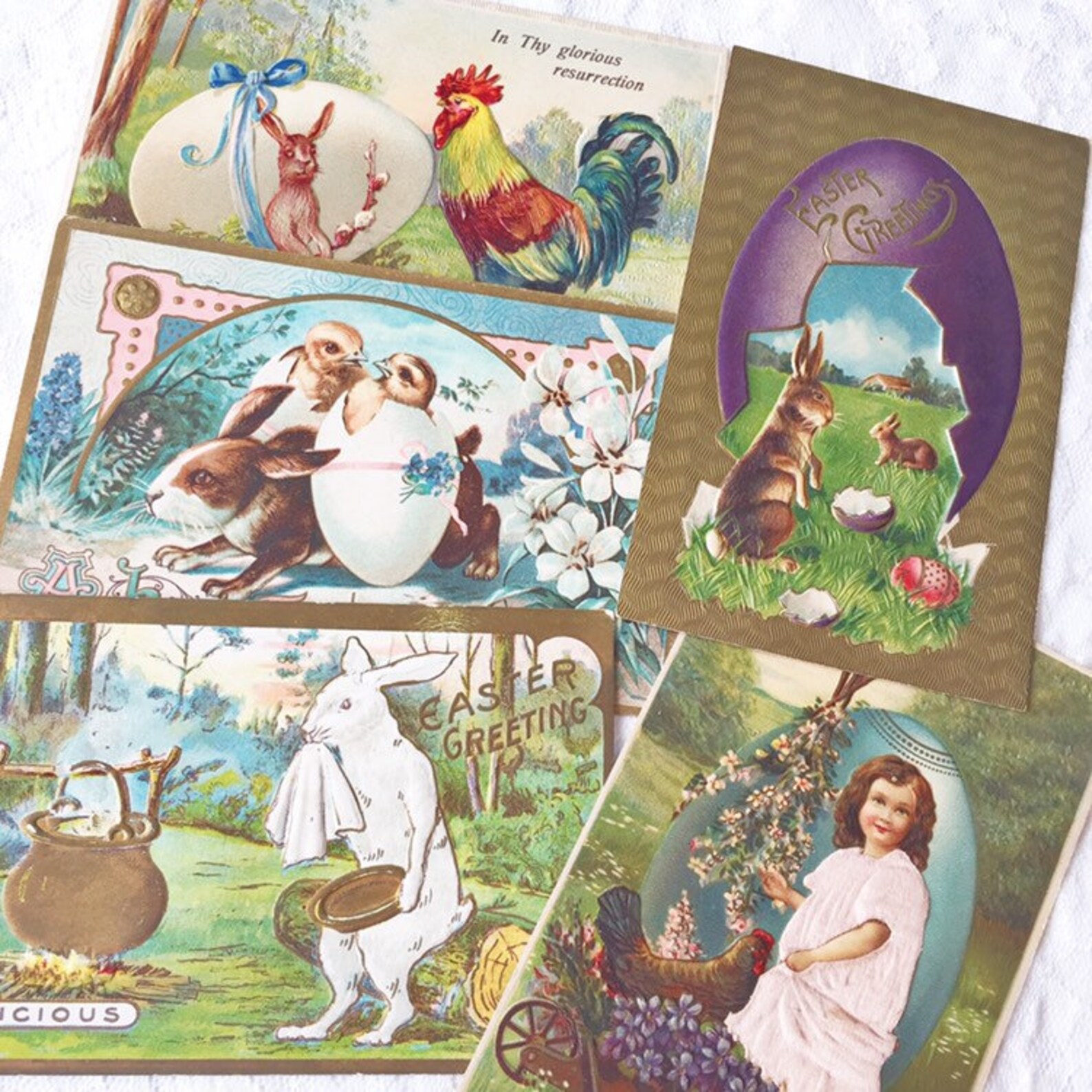 Vintage Easter Postcards, Set of 5, Antique Ephemera Pack, Easter Eggs ...