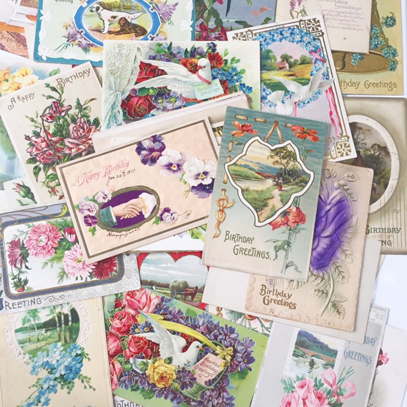 Vintage Birthday, Postcard Set, Antique Postcards, Random Lot, Choose ...