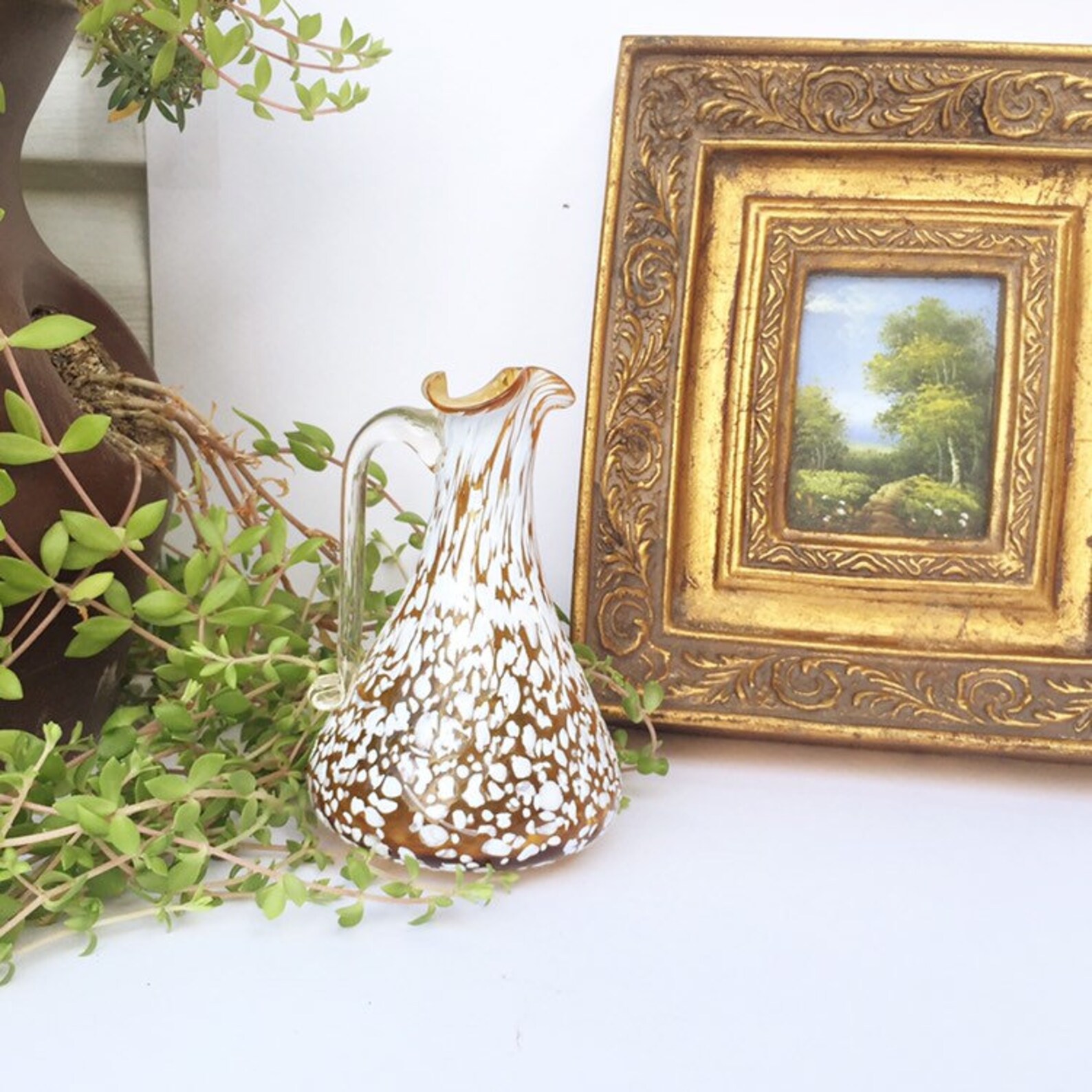 Vintage Amber Splatter Glass Mini Pitcher Mid Century Modern | Etsy