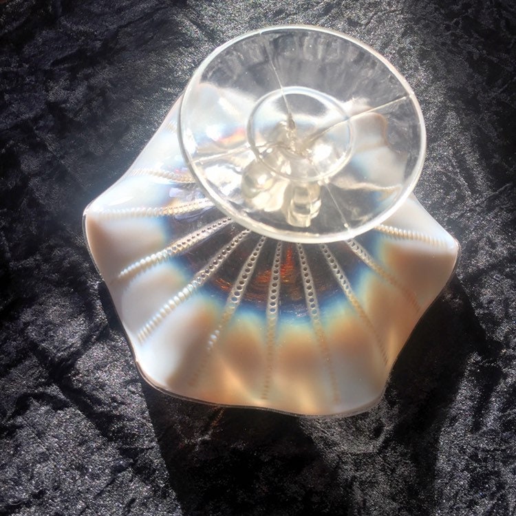Antique Opalescent White Glass Compote, Wide Ruffle Shape Northwoods ...