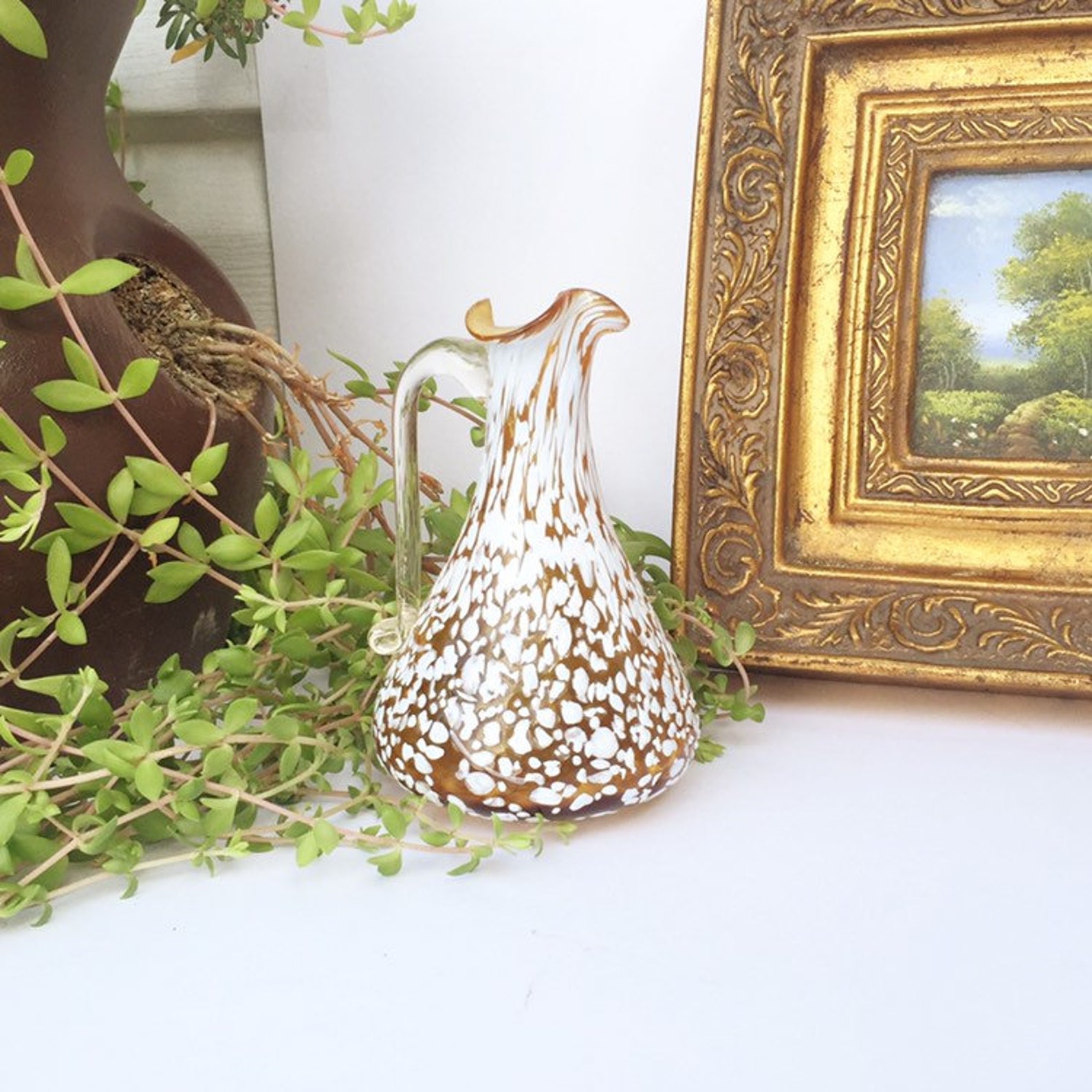Vintage Amber Splatter Glass Mini Pitcher Mid Century Modern - Etsy