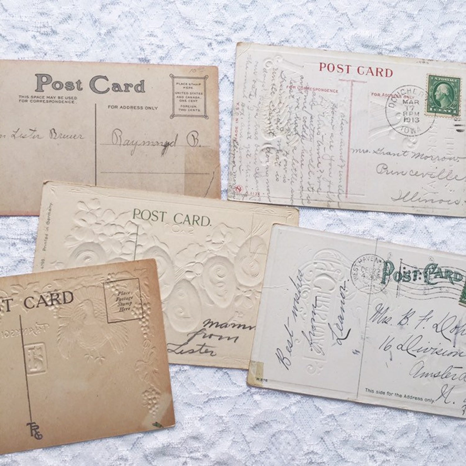 Vintage Holiday Postcards, Antique Postcards, Set of 5, Ephemera Pack ...