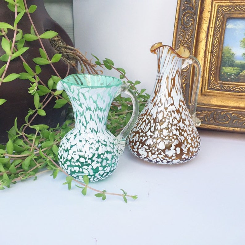 Vintage Aqua Splatter Glass Mini Pitcher Mid Century Modern - Etsy