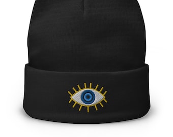 Kawaii Evil Eye Lucky Protection Theme Embroidered Beanie Gift Idea for ...
