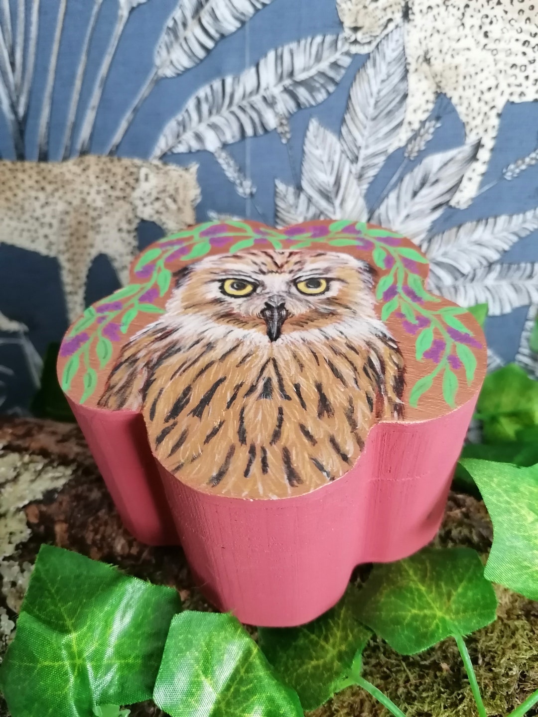 Caja de madera de búho pintada a mano, caja de joyería, caja de ...